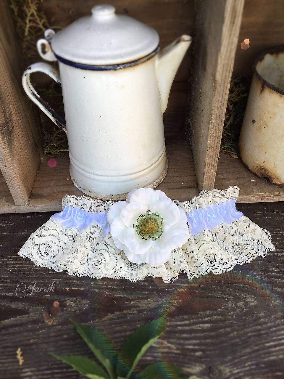 Svadobný podväzok biely mak / jarcik - SAShE.sk