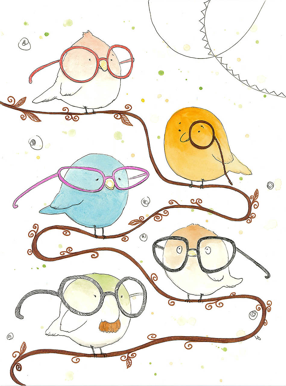 Happy birds, akvarel, kresba / Luxius - SAShE.sk