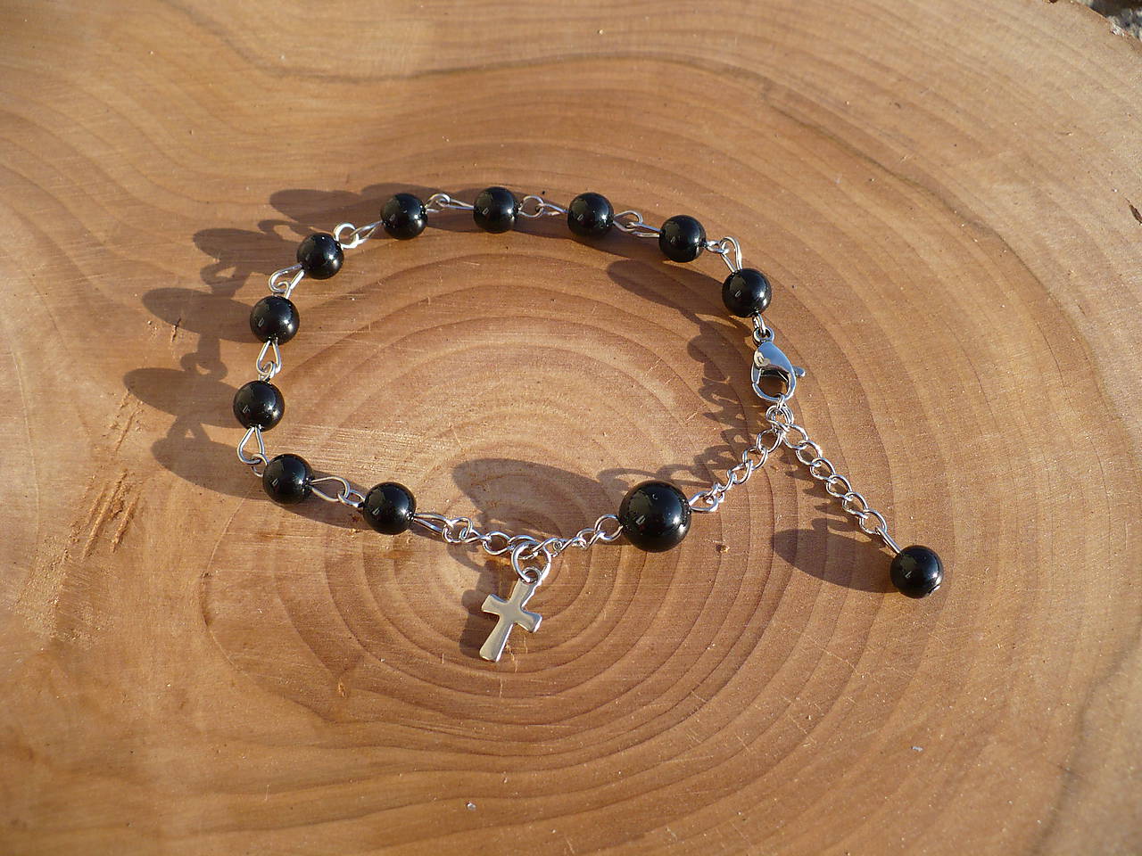 Ruženec na ruku z čierneho Onyxu a komponentov z chirurgickej ocele ...