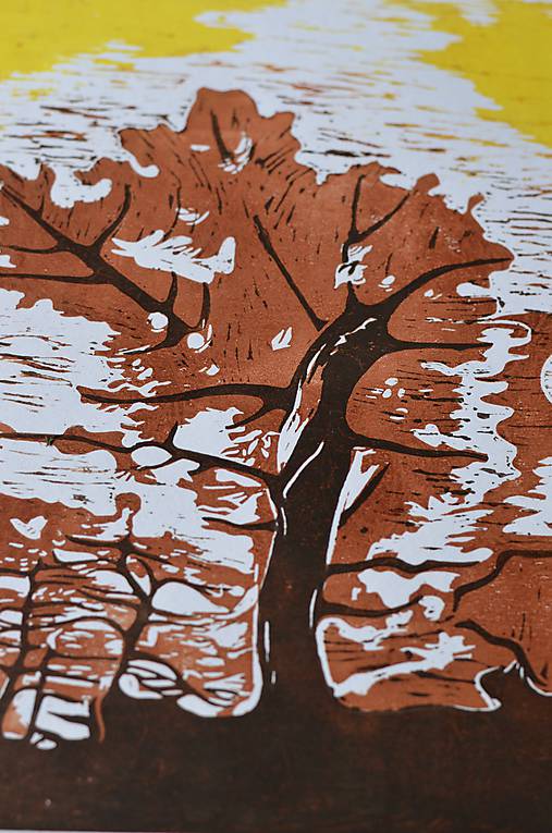Strom - grafika - trojfarebný linoryt - hnedý... / gemerka - SAShE.sk