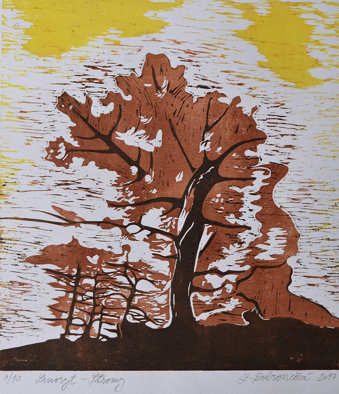 Strom - grafika - trojfarebný linoryt - hnedý... / gemerka - SAShE.sk