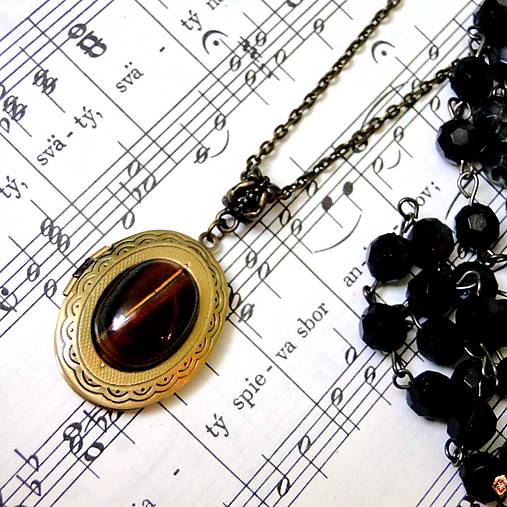 Tiger Eye Locket Necklace / Oválny otvárací medailón s tigrím okom ...