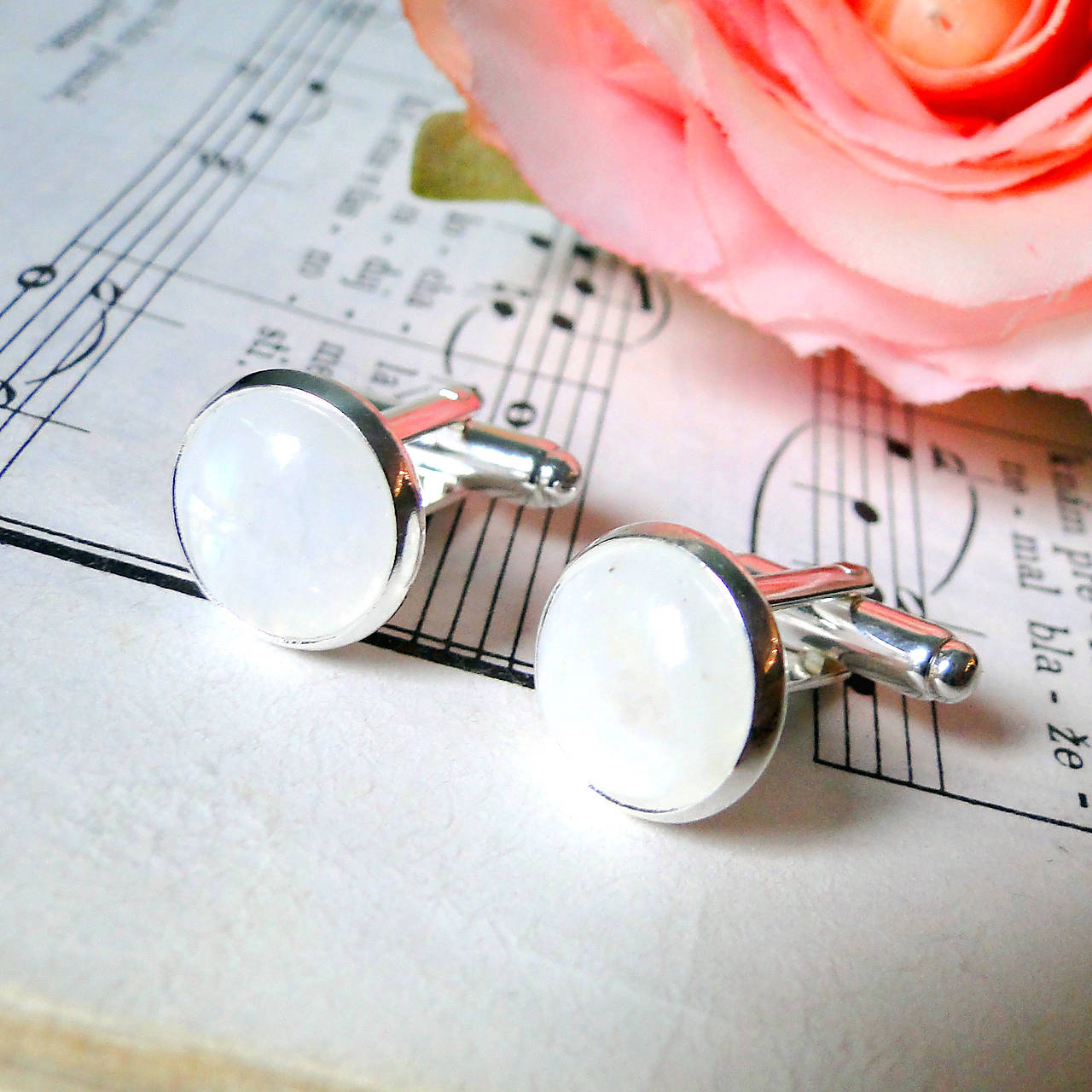 Moonstone Cufflinks / Manžetové gombíky s mesačným kameňom /0564 ...