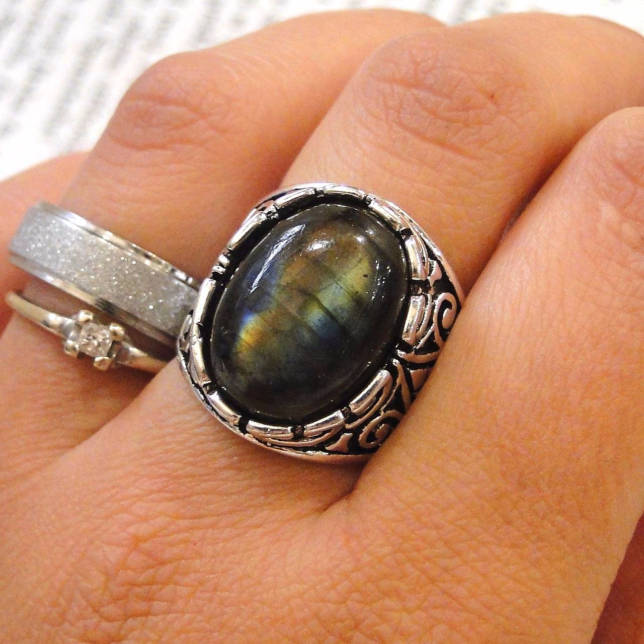 Massive Yellow Labradorite Ring / Masívny vintage prsteň so žltým ...