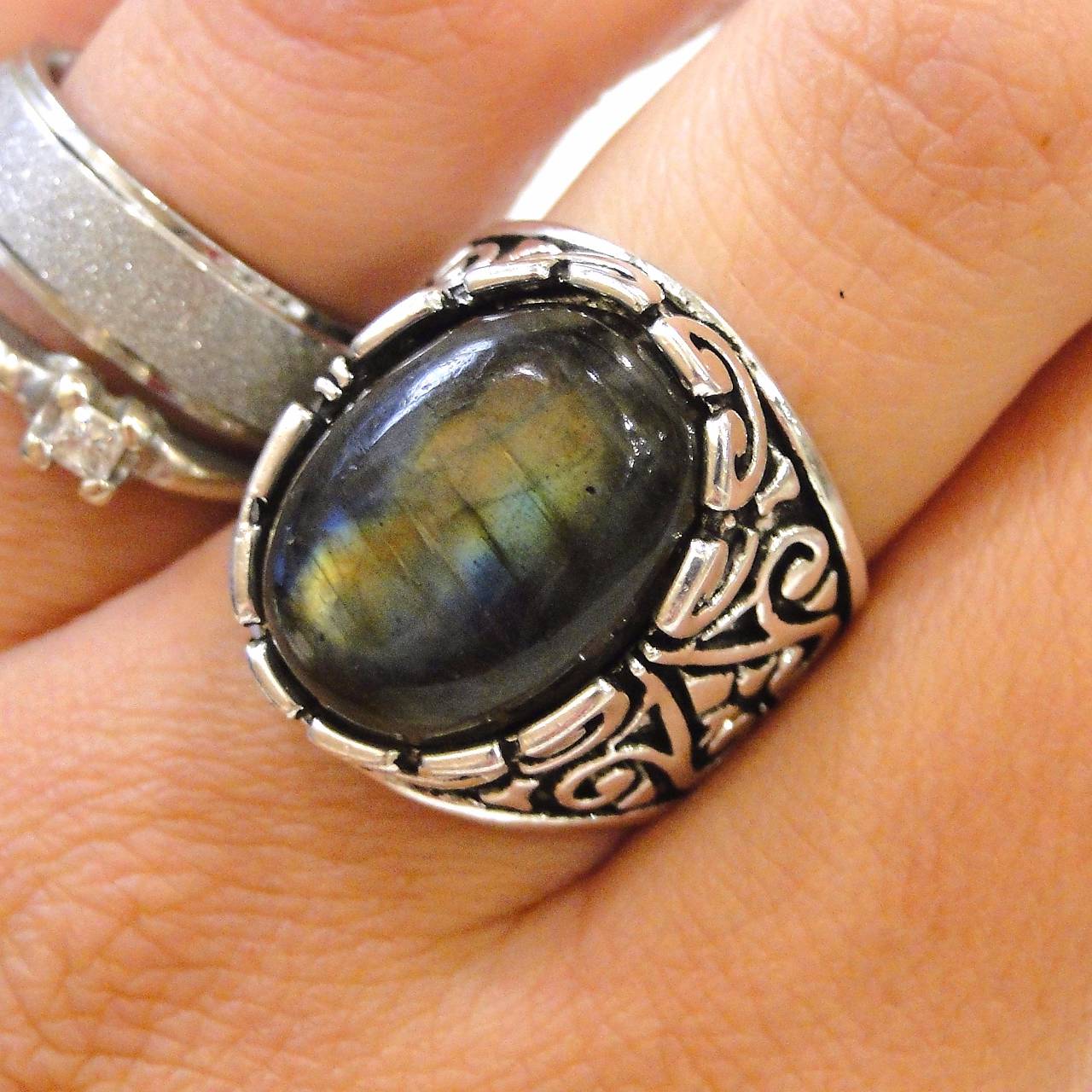 Massive Yellow Labradorite Ring / Masívny vintage prsteň so žltým ...