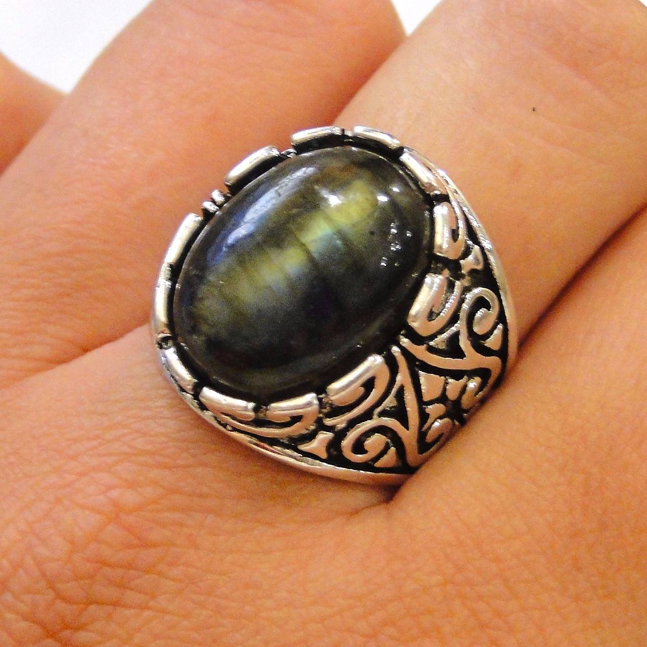 Massive Yellow Labradorite Ring / Masívny vintage prsteň so žltým ...
