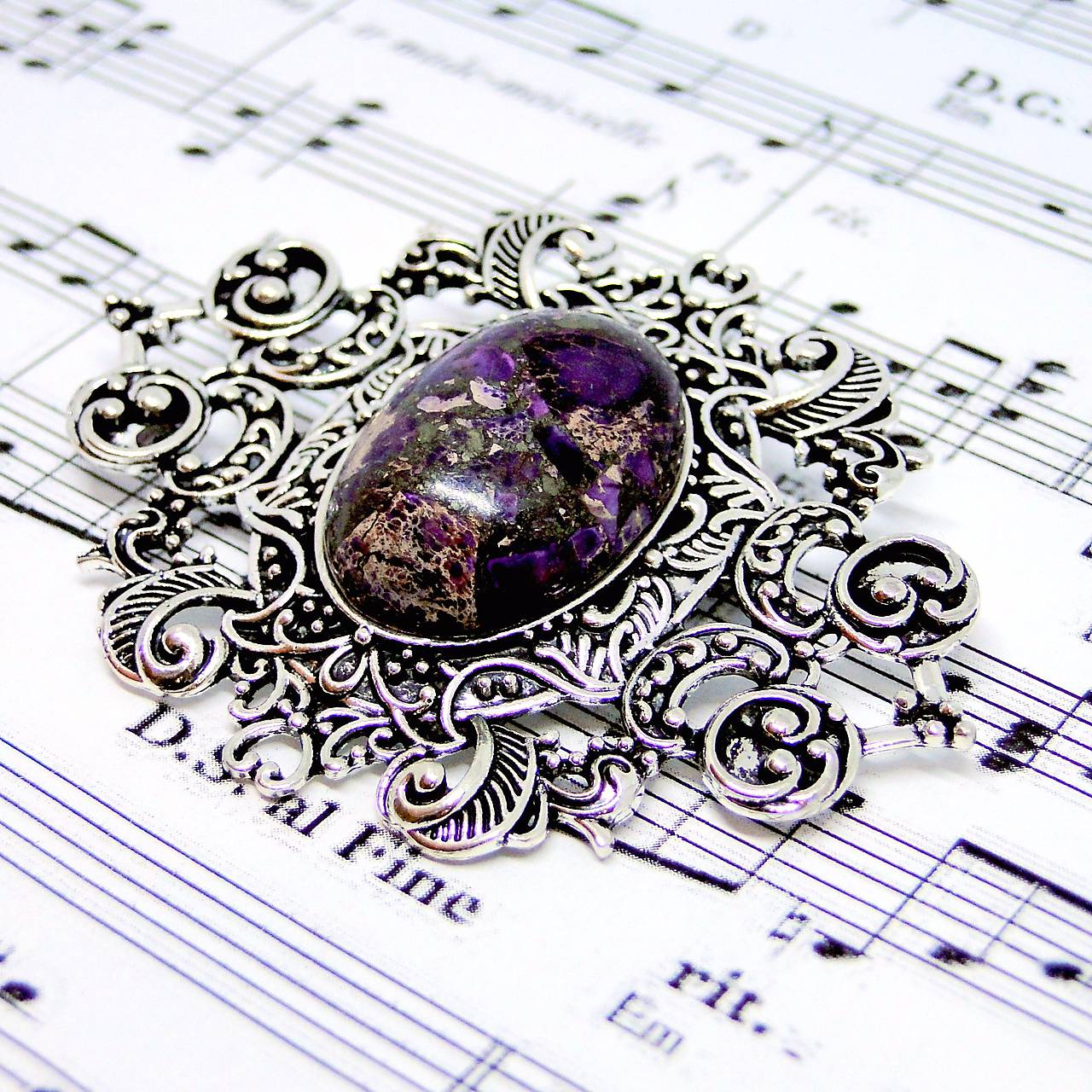 Barocco Violet Variscite Brooch / Baroková brošňa s fialovým variscitom ...