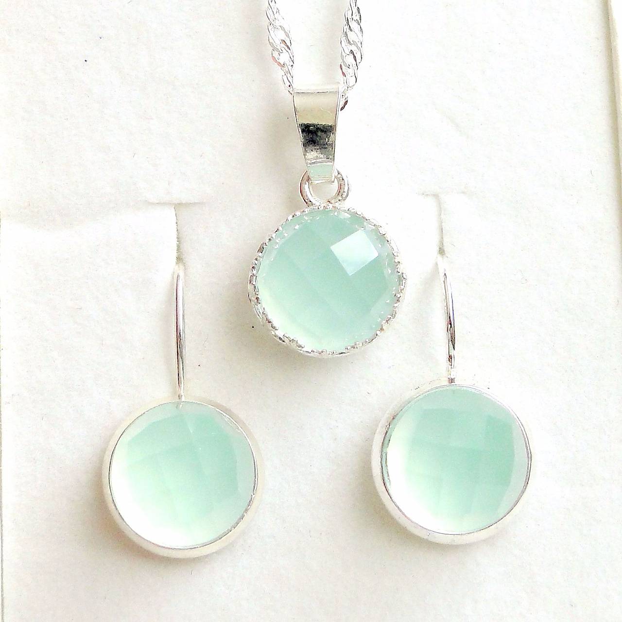 Aqua Chalcedony Set Silver/Silver Plated AG 925 / Sada strieborných ...