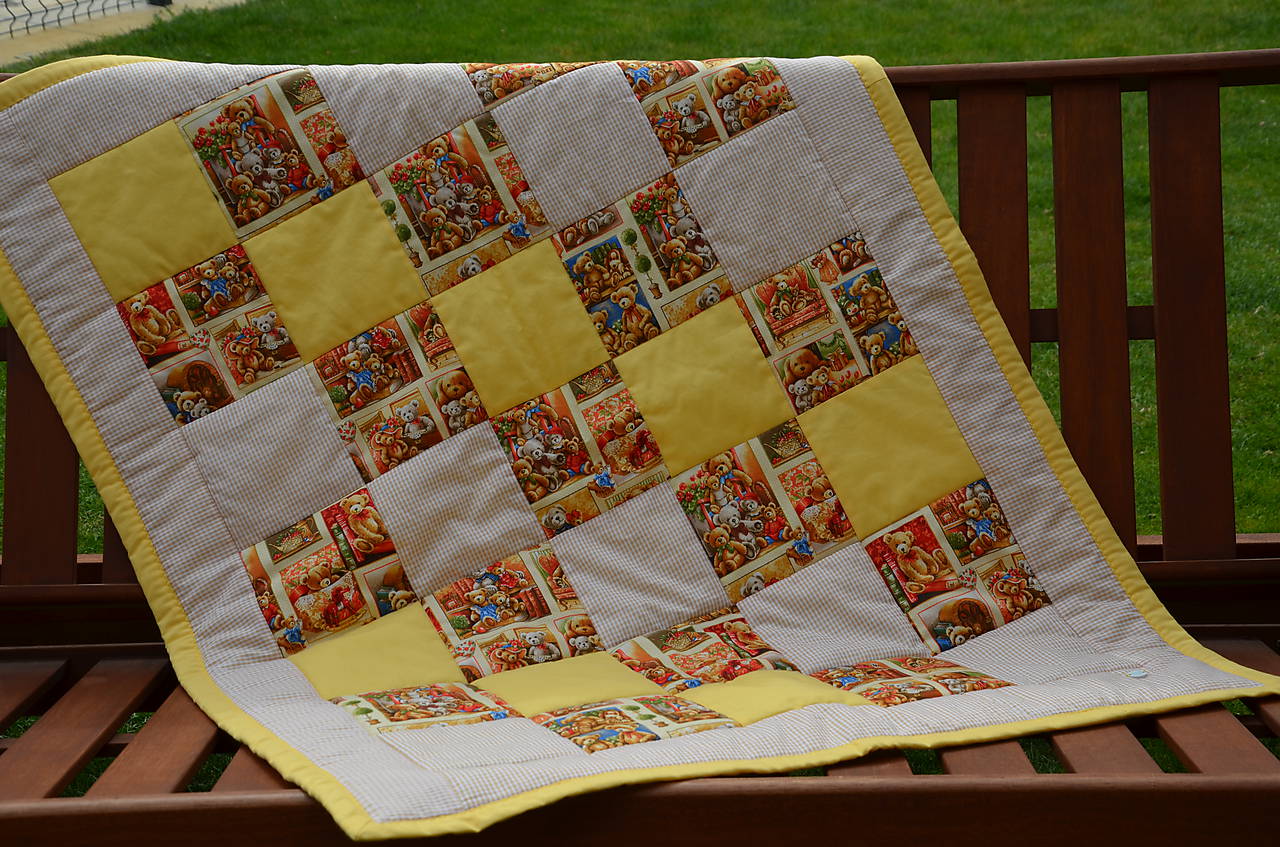 Žltá deka s medvedíkmi / ELEANOR-patchwork - SAShE.sk