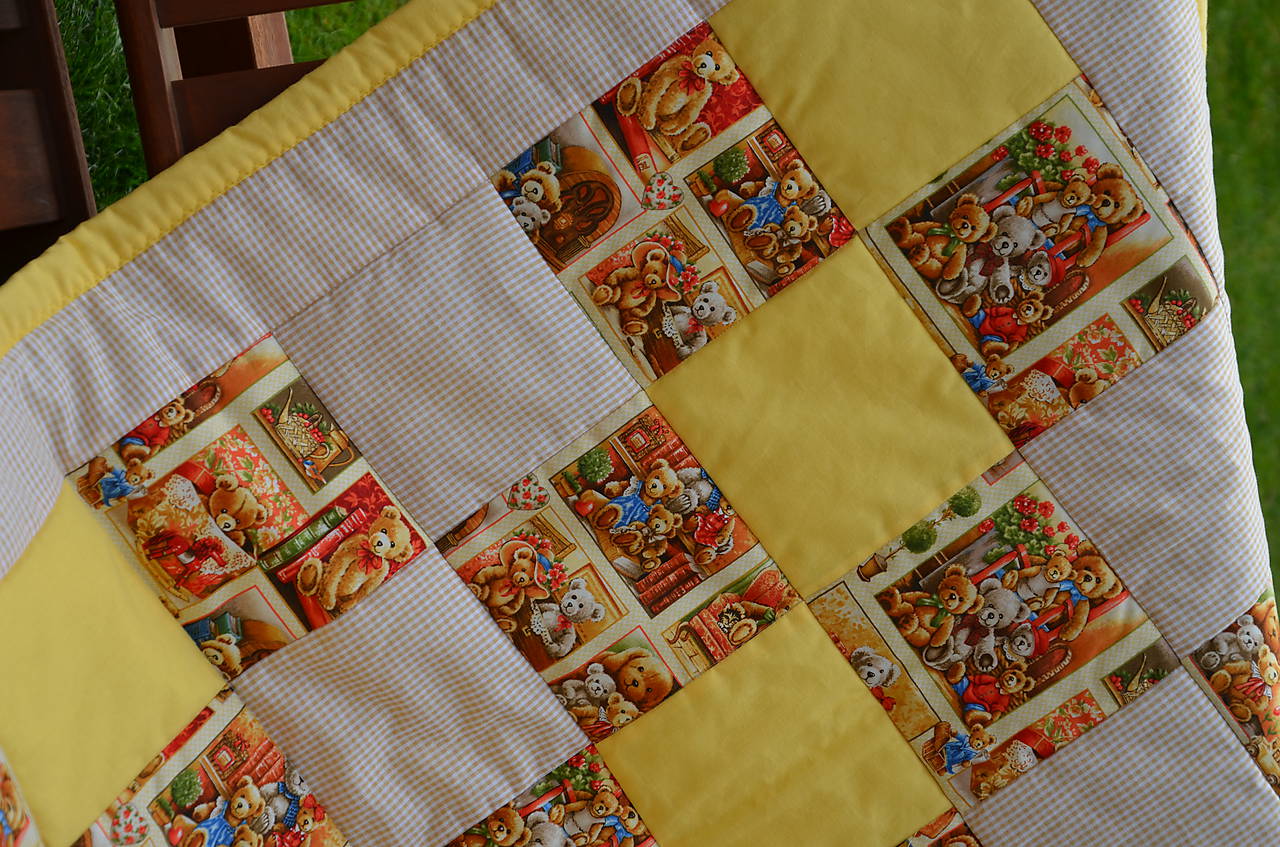 Žltá deka s medvedíkmi / ELEANOR-patchwork - SAShE.sk