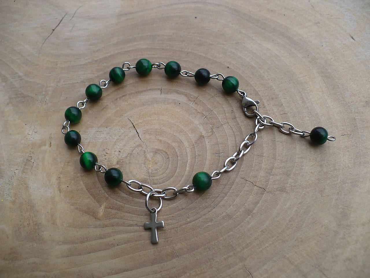 Ruženec na ruku zo zeleného Tigrieho oka-chirurgická oceľ / DoTishop ...