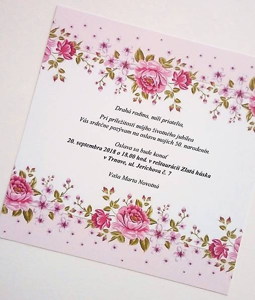 Pozvanie na oslavu / Baranova - SAShE.sk