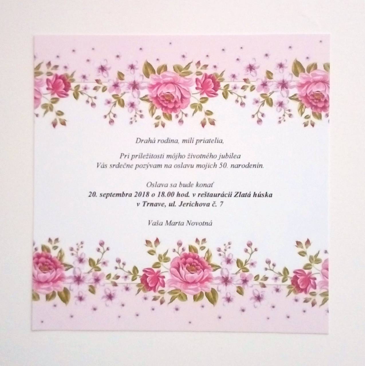 Pozvanie na oslavu / Baranova - SAShE.sk