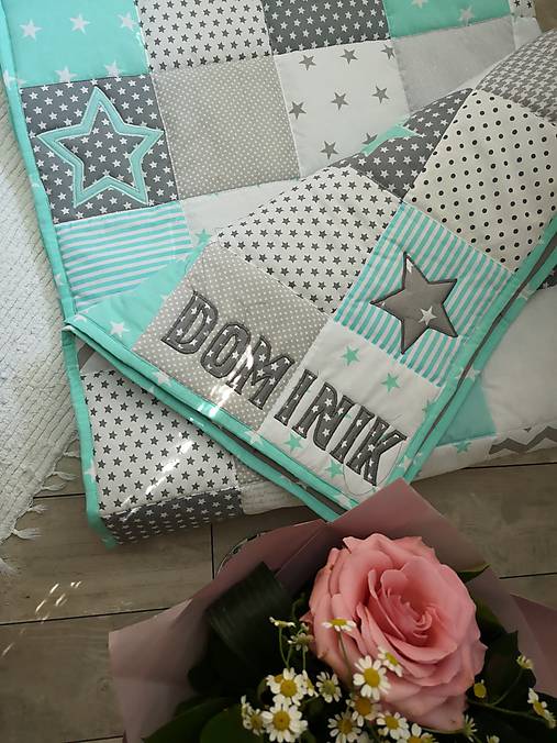 Patchwork deka - Grey & Turquoise / Predajnicka - SAShE.sk