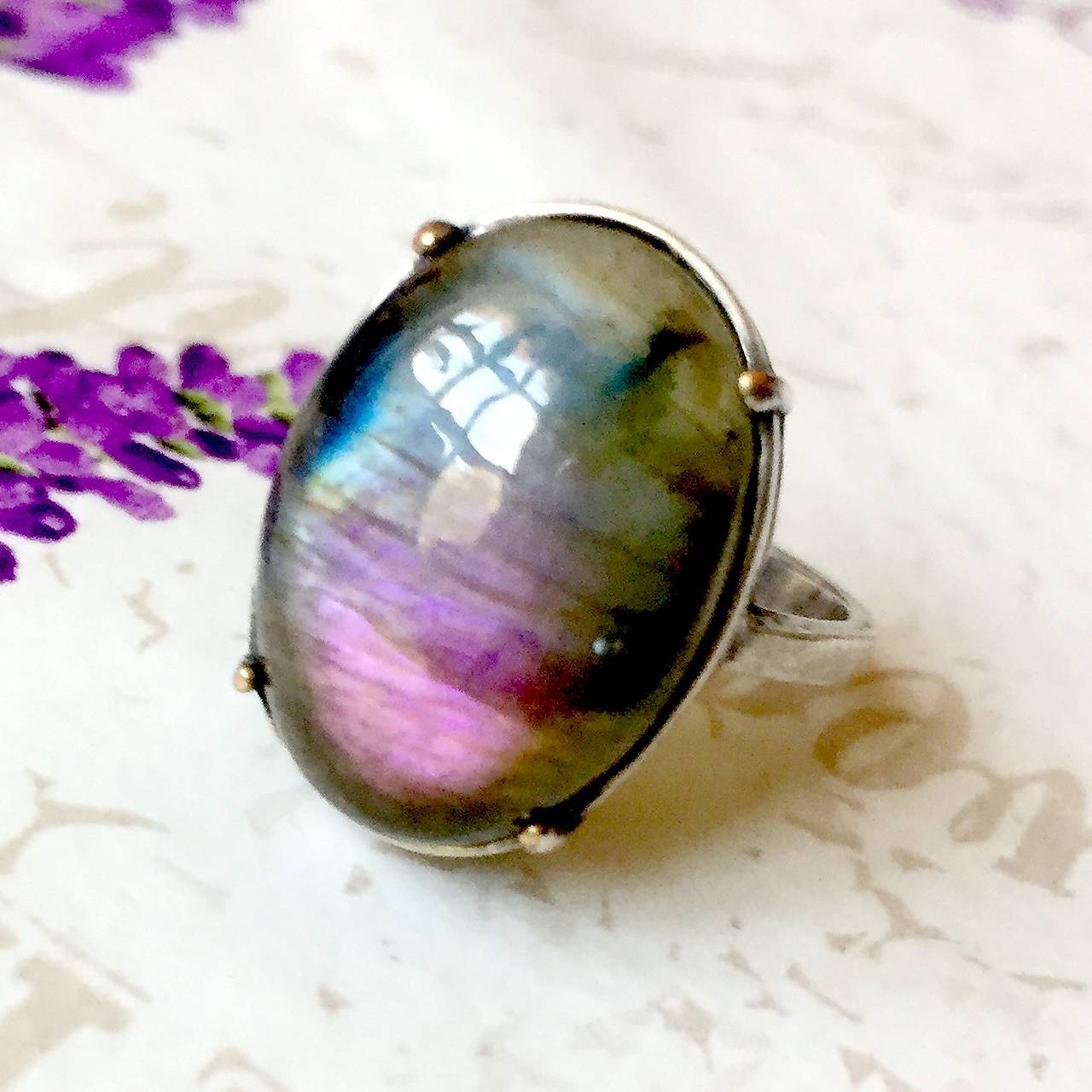 Vintage Pink Labradorite Antique Silver Ring / Prsteň s ružovým ...