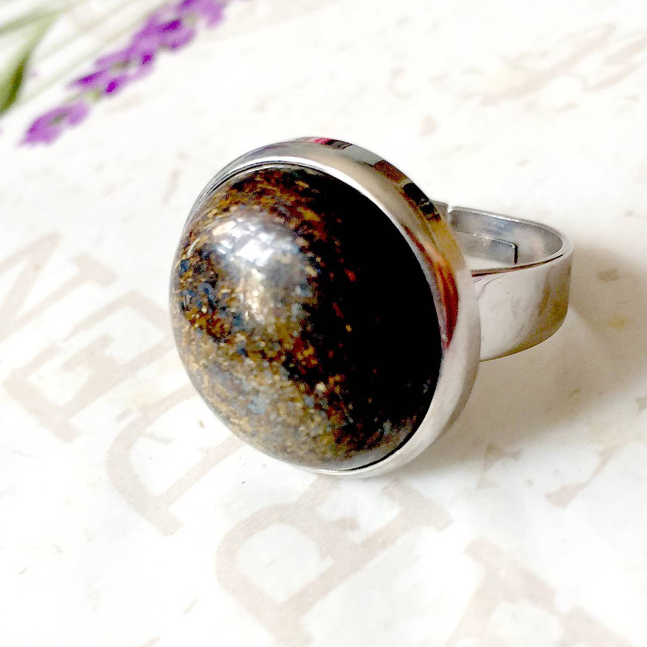 Elegant Bronzite Stainless Steel Ring / Elegantný prsteň s bronzitom z ...