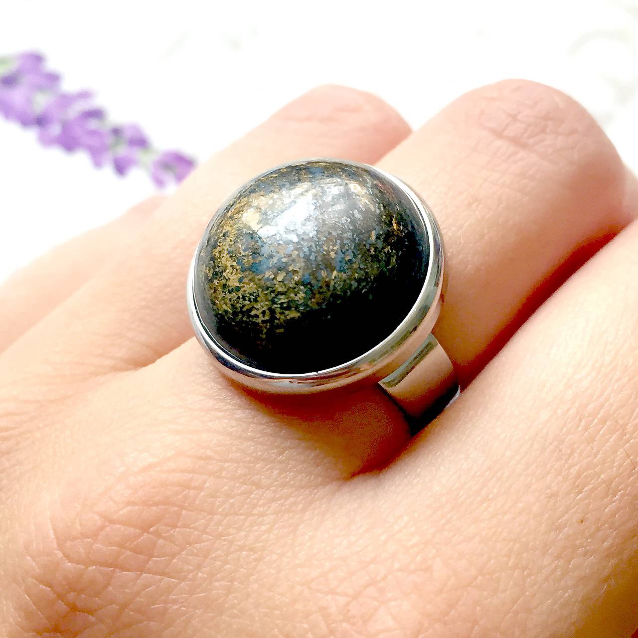 Elegant Bronzite Stainless Steel Ring / Elegantný prsteň s bronzitom z ...