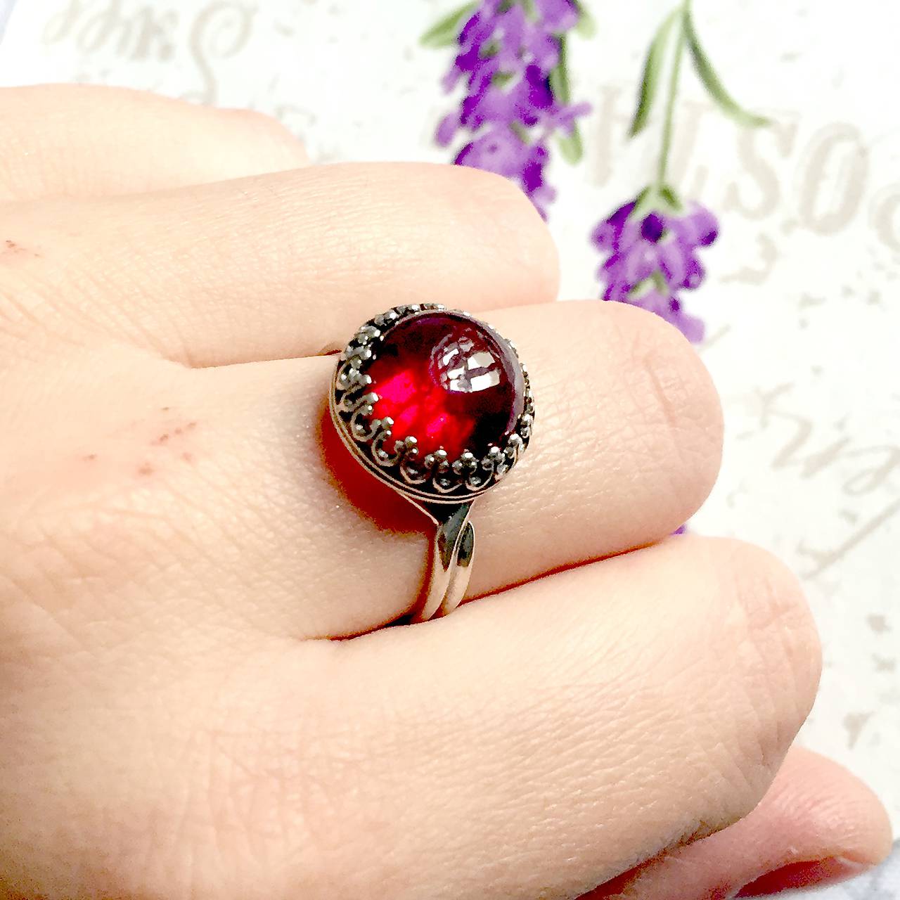 Vintage Natural Red Amber Ring Ag925 / Strieborný prsteň s prírodným ...