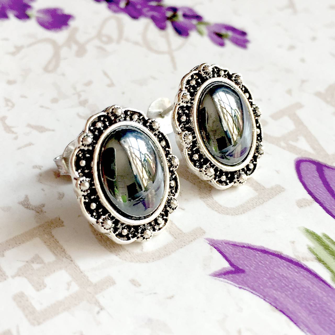 Vintage Hematite Stud Earrings / Náušnice s hematitom /1482 / LaWande ...