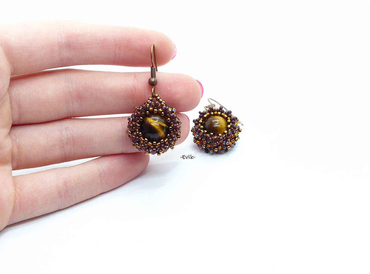 -Eviik- Náušnice s (minerálmi Tigrie oko hnedá/čierna) / Eviik - SAShE.sk