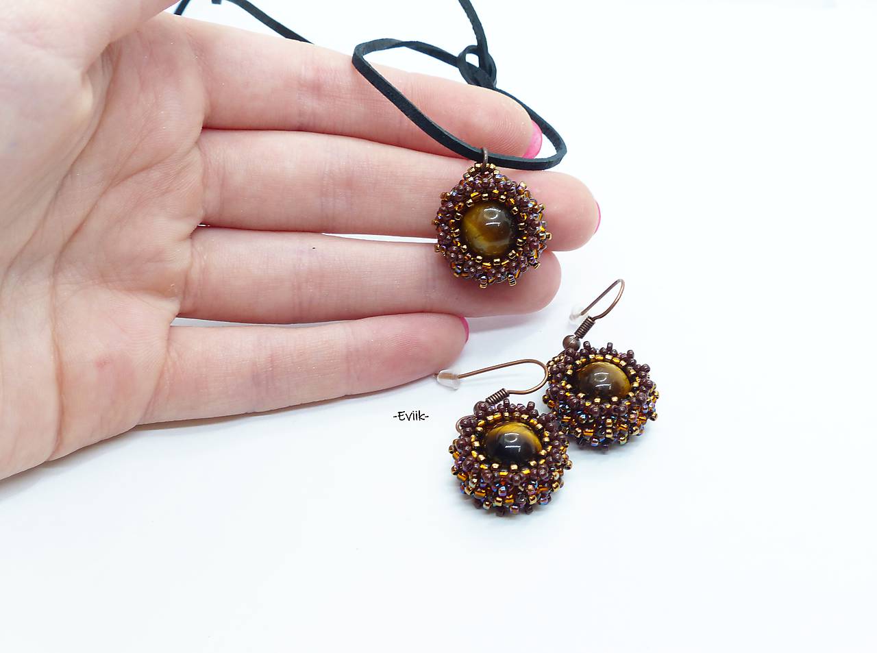 -Eviik- Náušnice s (minerálmi Tigrie oko hnedá/čierna) / Eviik - SAShE.sk