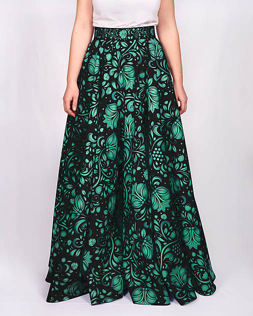 VEJANA - potlač FOLK ROSES (smaragdový folk na čiernej) / Foxxy - SAShE.sk