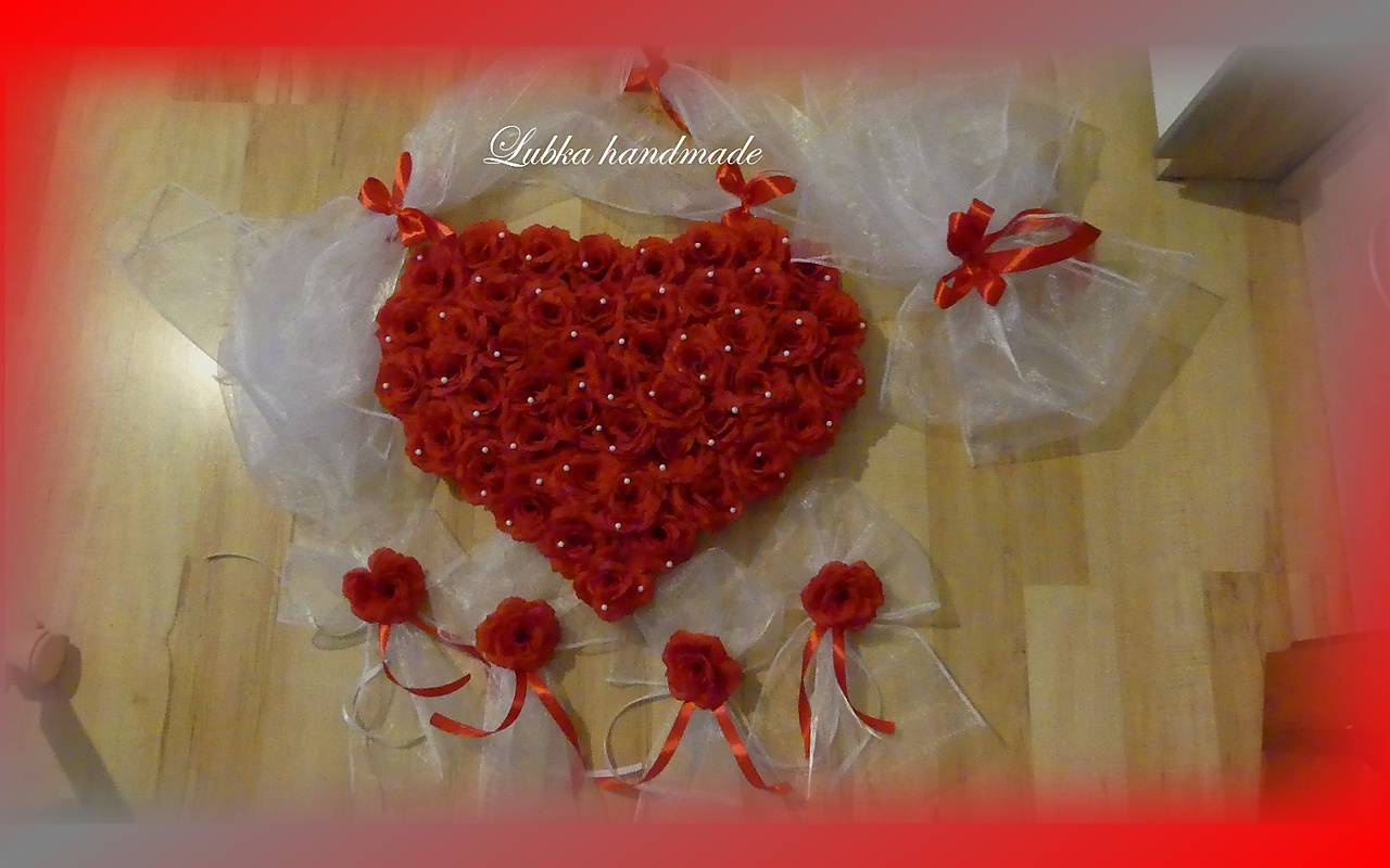 Výzdoba svadobného auta - srdce z kvetov a šerpa (Červená) / slnieckoo ...