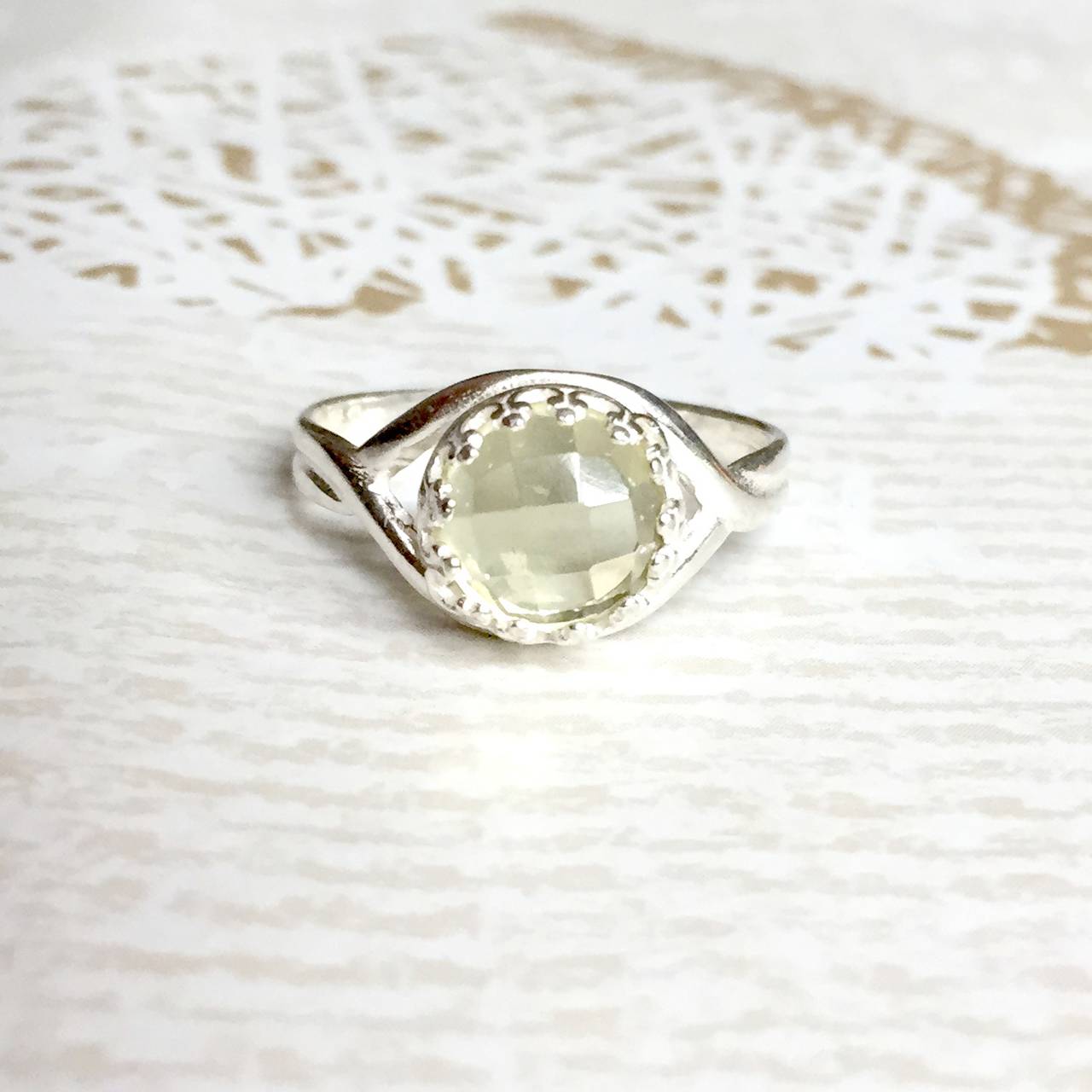 Filigree Lime Quartz Silver Ring Ag925 / Strieborný prsteň s citrónovým ...