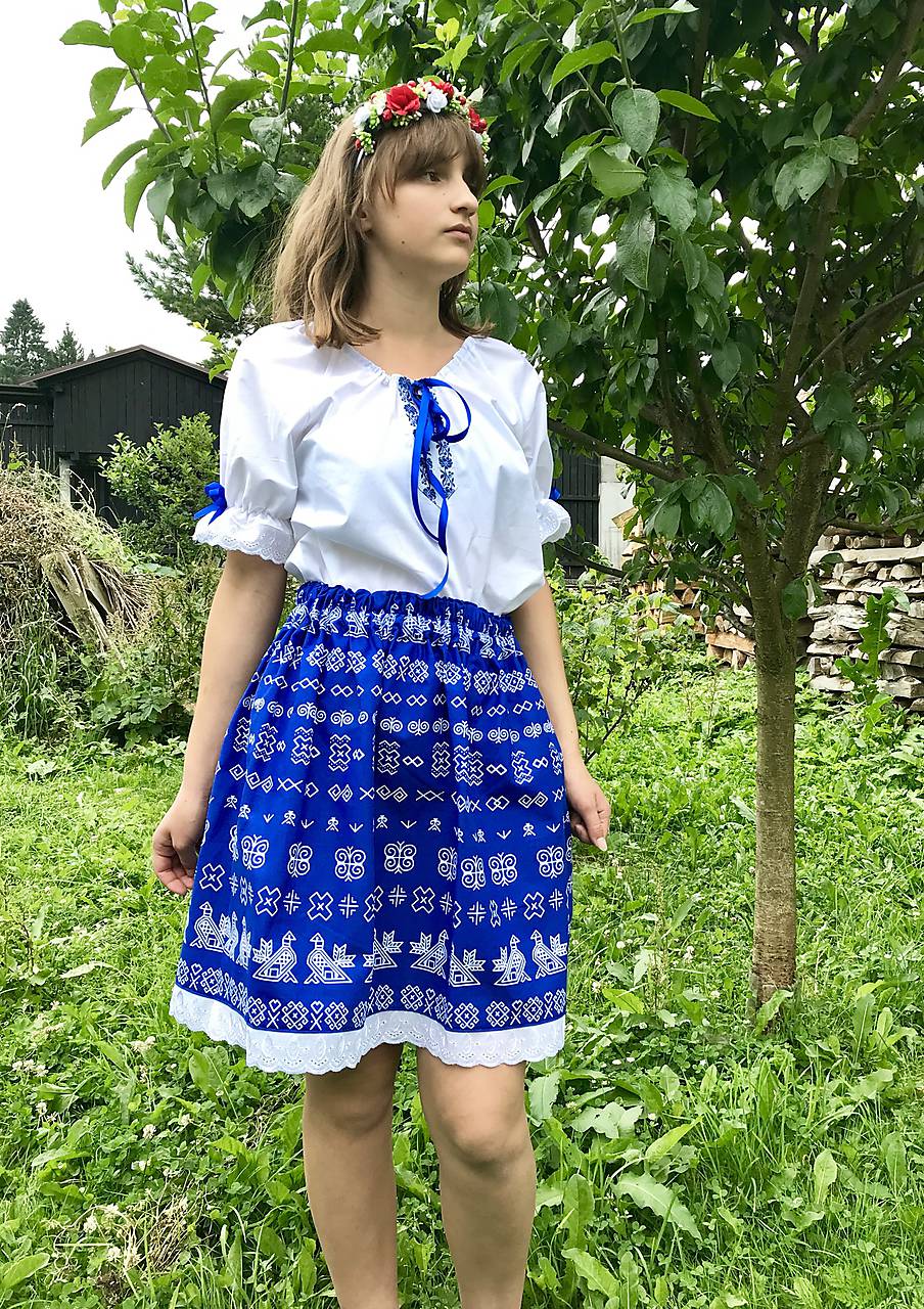 Folklórny dámsky kroj Čičmany modré / myM.I.a - SAShE.sk