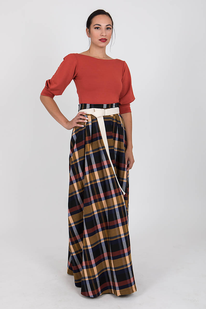 MIESTNA MAXI SUKŇA (KÁRO-ŽLTO-BORDOVÁ) (S) / LOCO - SAShE.sk