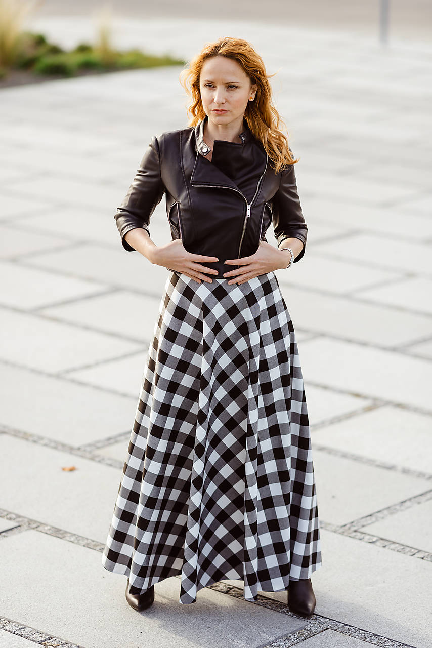 TAY - maxi károvaná sukňa (s vreckami) / RIVICA - SAShE.sk