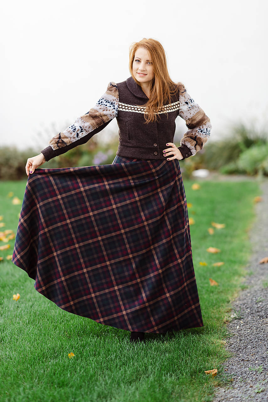 TAY - maxi károvaná sukňa (s vreckami) / RIVICA - SAShE.sk