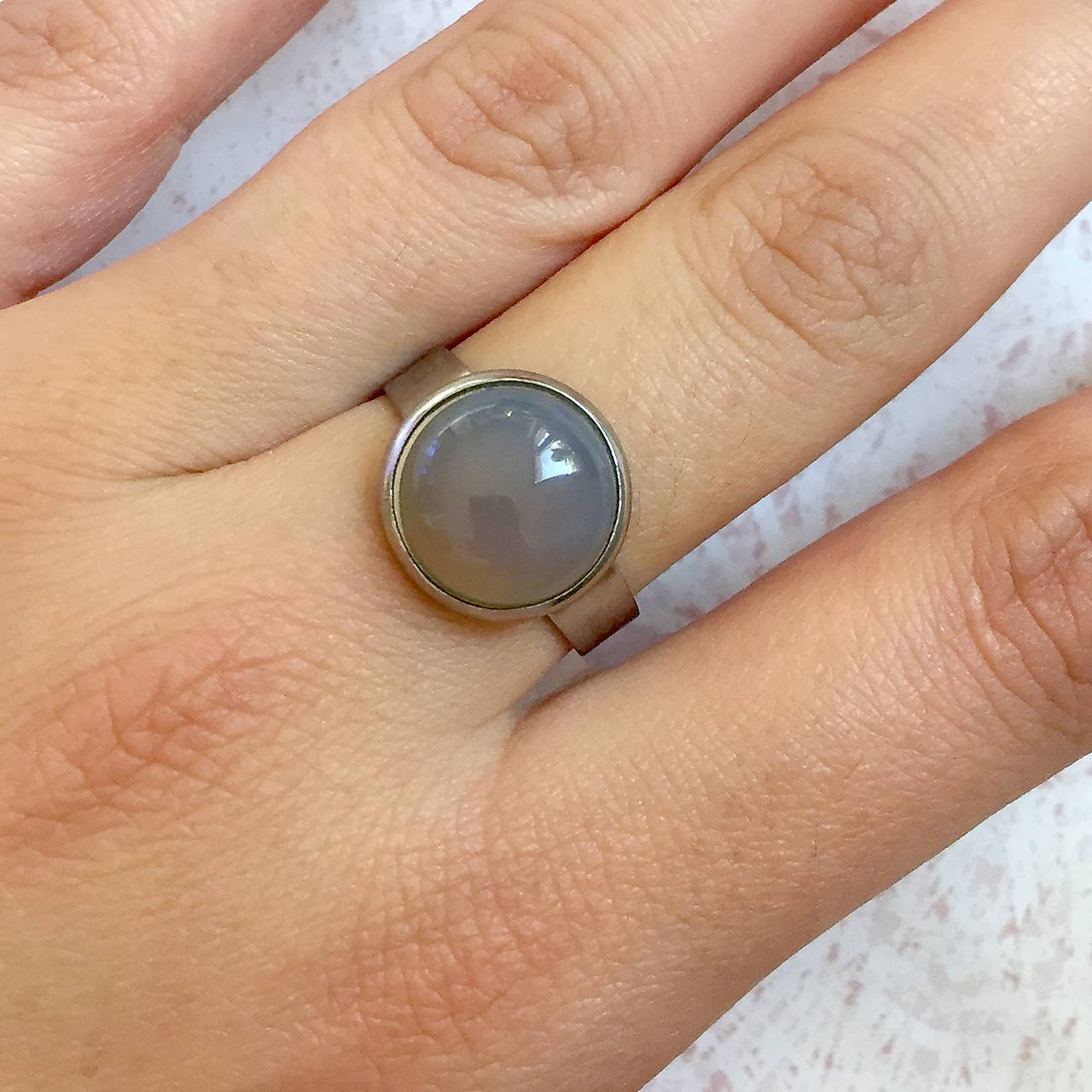 Grey Agate Stainless Steel Ring / Elegantný prsteň so šedým achátom z ...