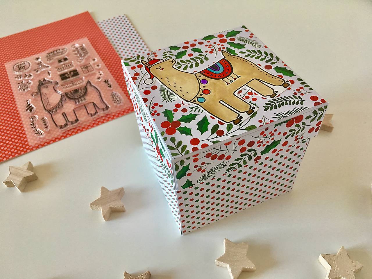 Vianočný exploding box lama / modryvrabec - SAShE.sk