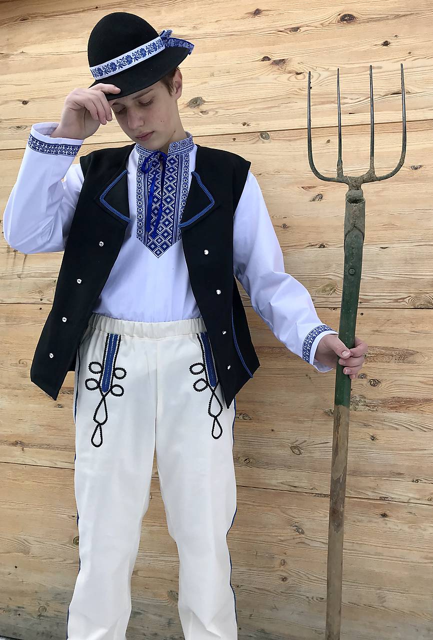 Pánsky folklórny komplet košele a nohavíc modrý / myM.I.a - SAShE.sk