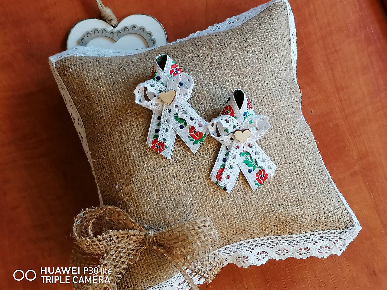 Jutový vankúš na svadobné pierka 20cm / erikak - SAShE.sk