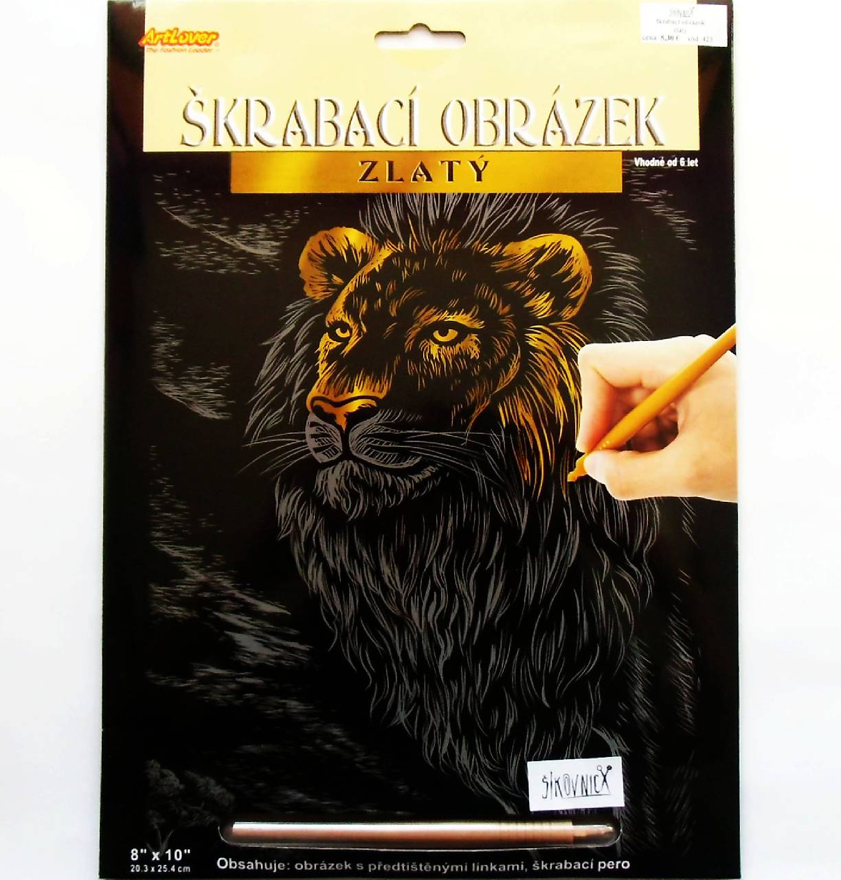 Škrabací obrázok, 20x25 cm (zlatý, lev) / sikovnica - SAShE.sk