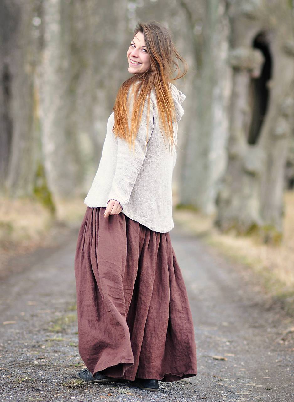 Maxi sukně lněná hnědá / byCaldero - SAShE.sk