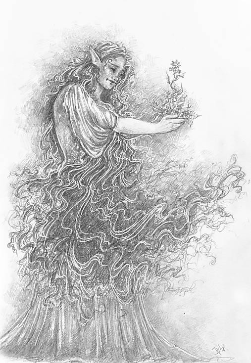 Elfka zvlnená s kvetmi Art Print / ArthemisFaeArt - SAShE.sk