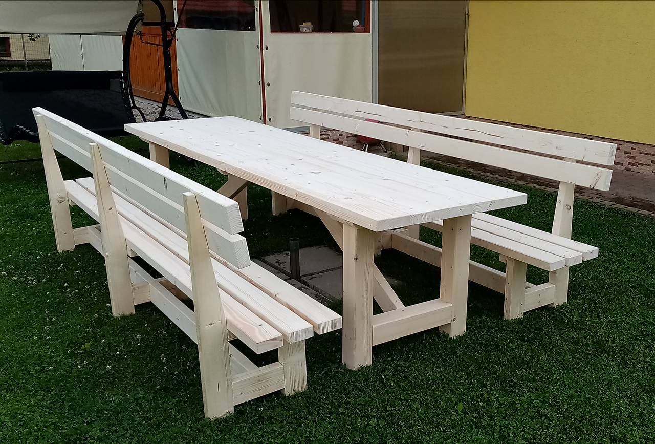 Záhradný nábytok set stôl a lavice z masívu. / MADEINWOOD - SAShE.sk ...