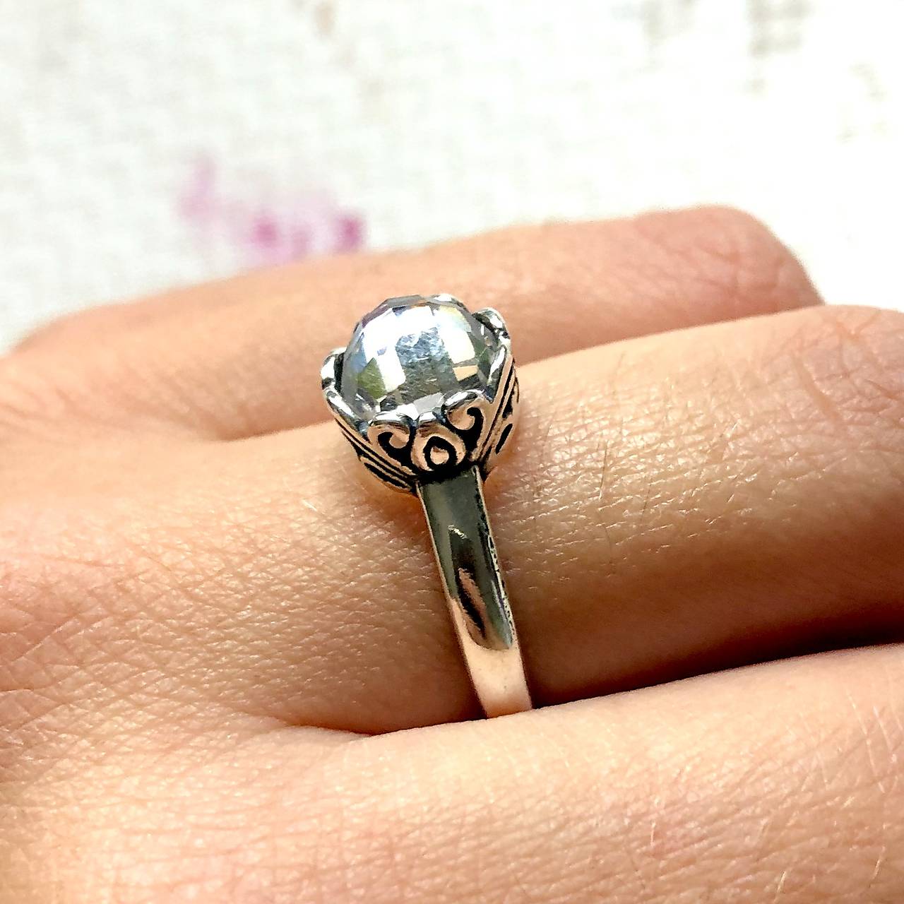 Faceted Rock Crystal Silver Ag925 Ring / Strieborný prsteň s krištáľom ...