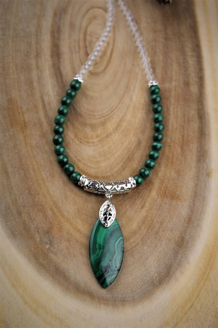 Malachit a krištál náhrdelník / Sima-polodrahokamy - SAShE.sk