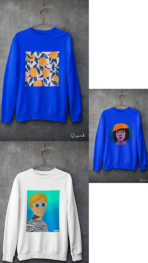 Ilustrované mikiny bez kapucne (Mikina modrá) / suzanahcreative - SAShE.sk