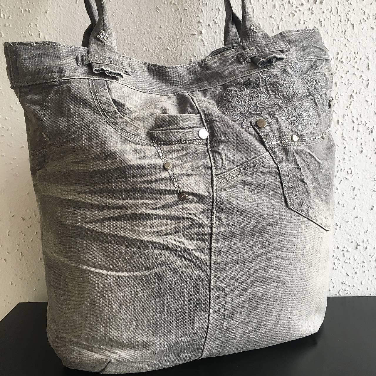 Taška Riflová Strieborná / MarFushka - SAShE.sk