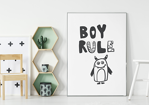 Art Print-detský Plagát-Nápis BOY RULE / MooiArt - SAShE.sk