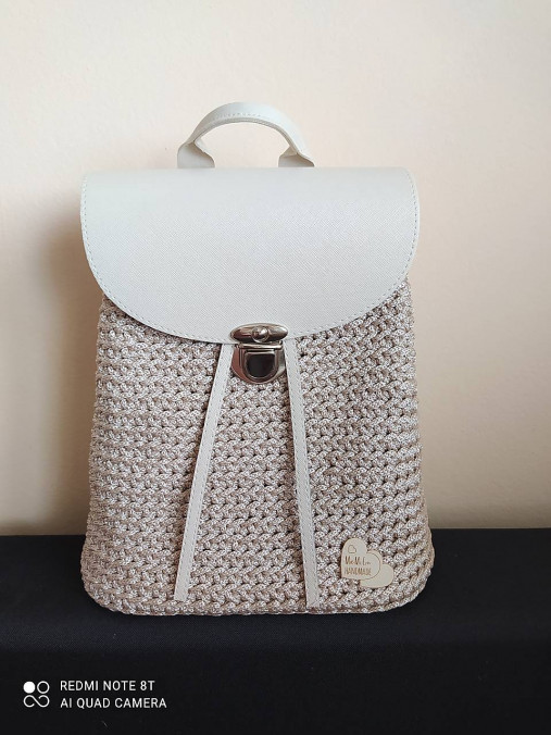 Háčkovaný ruksak Golden Cream (S podšívkou) / MamiEm_handmade - SAShE.sk
