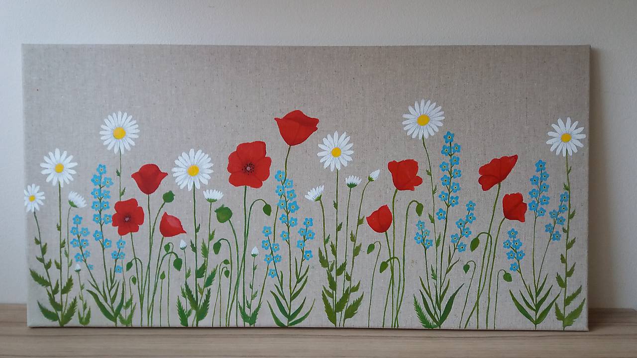 Obraz - Lúčne kvety (divé maky, margarétky, nezábudky) / speci-veci ...