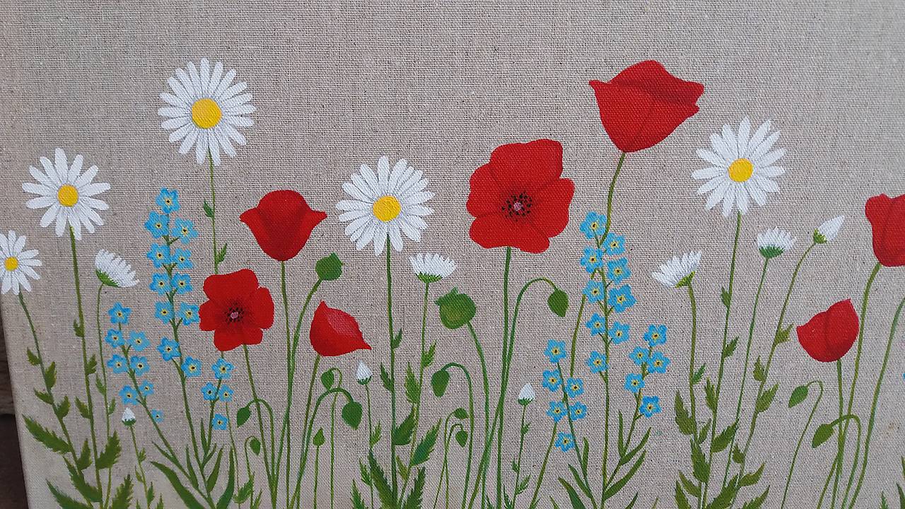 Obraz - Lúčne kvety (divé maky, margarétky, nezábudky) / speci-veci ...