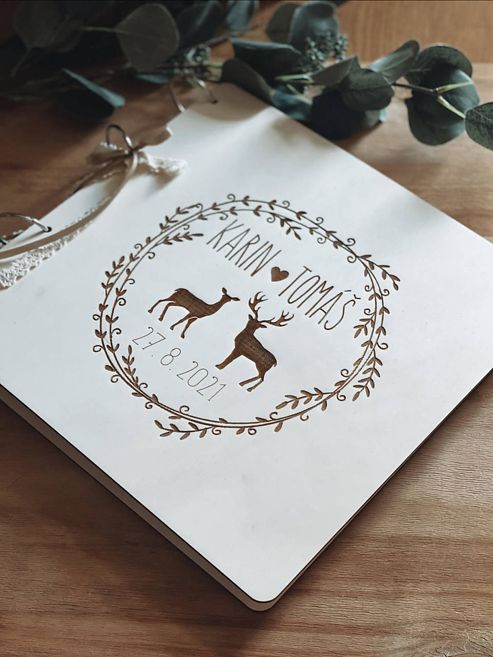 Svadobná kniha hostí personalizovaná, drevený fotoalbum - jelene ...