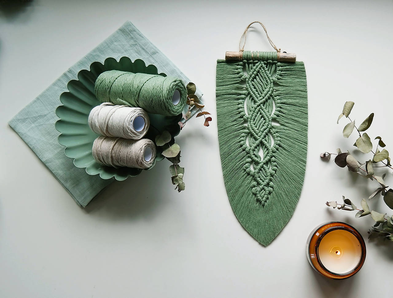 Makramé pletený list (Eukalyptová) / dominnhandmade - SAShE.sk